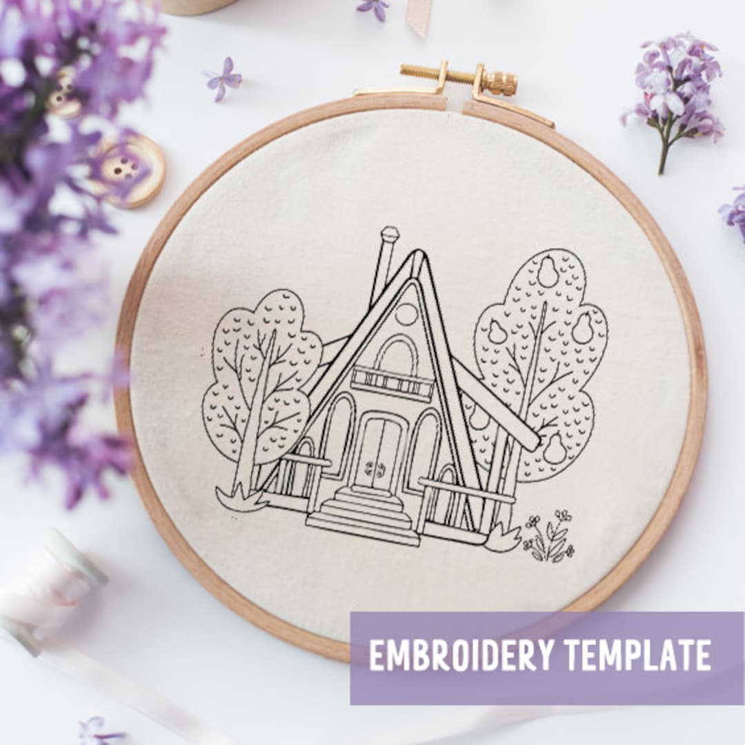 Cabin in the Woods Embroidery for Beginner, Christmas Winter Design ...