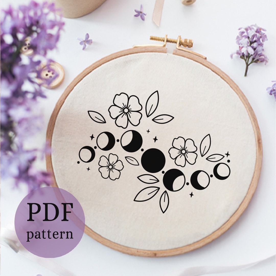Moon Phases 6 Sizes, Hand Embroidery Pattern, Digital PDF Design ...