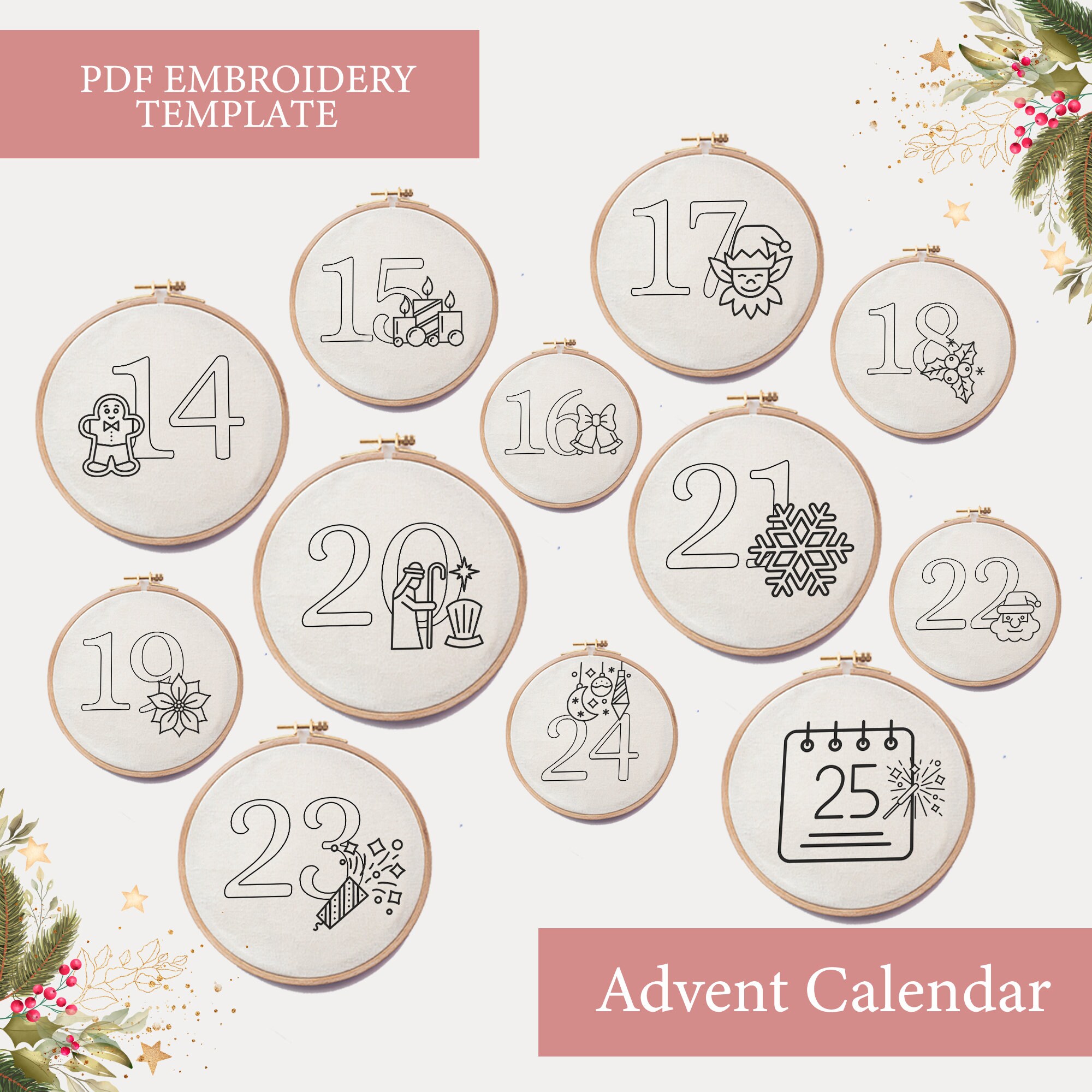 Embroidery Advent Calendar Pattern: DIY Christmas Stitching, Instant ...