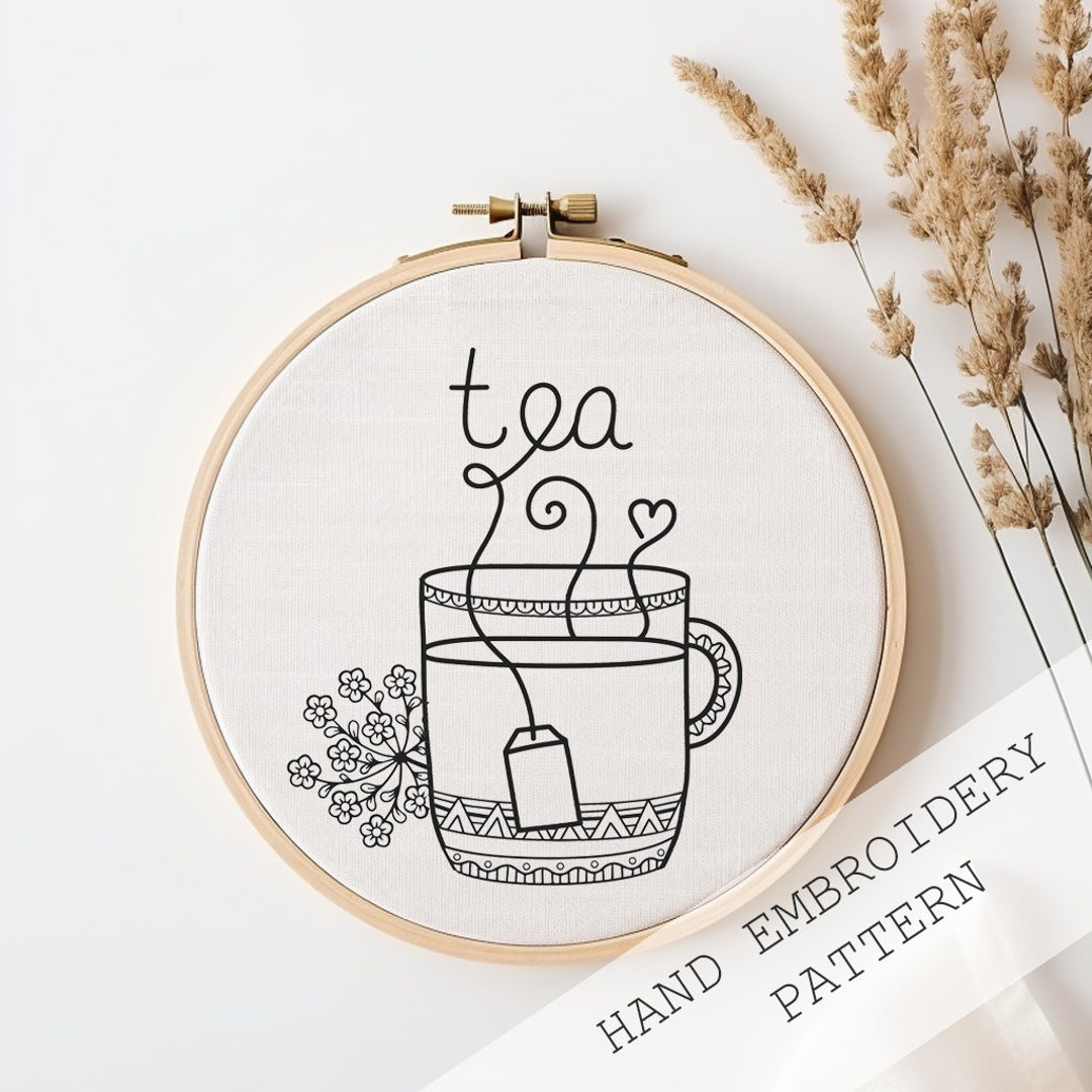 Tea Time Embroidery Pattern, Tea Party Embroidery, Tea Cup Pattern ...
