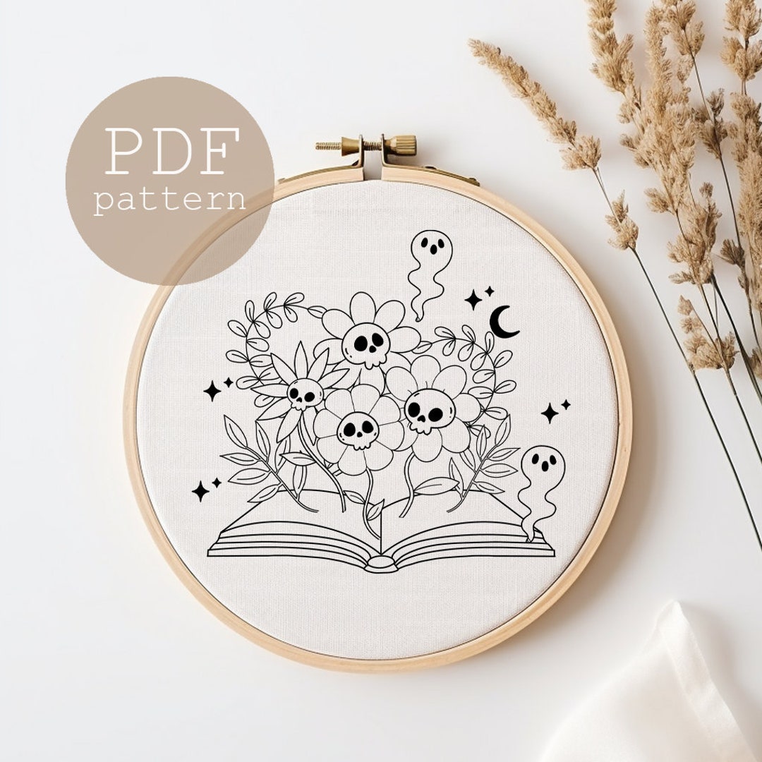 Haunted Book Embroidery Pattern: Spooky Halloween Design, Autumn Crafts ...