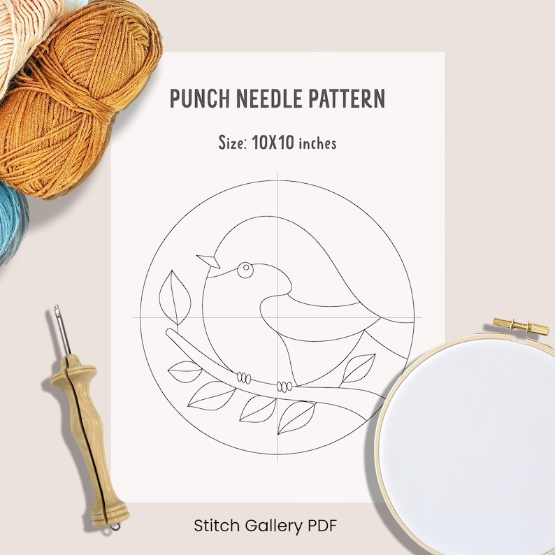 Chickadee Bird Punch Needle Pattern: Modern Mug Rug, Craft Therapy (PDF ...