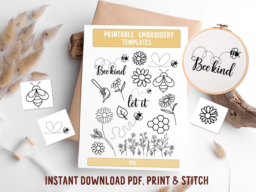 Bee Embroidery Designs: Print and Stitch Art Template (PDF Pattern) - Etsy