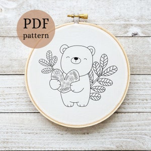 Bear Embroidery Pattern, Hand Embroidery Pattern, Bear Embroidery ...