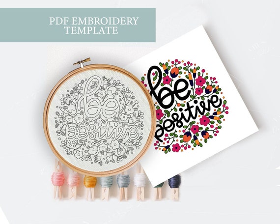 Be Positive Mantra Embroidery Pattern Digital Pattern - Etsy
