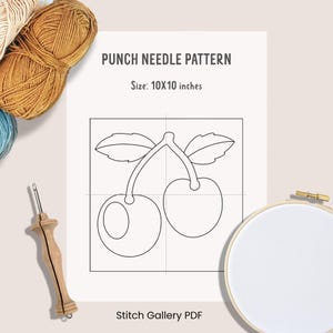 Cherry Motif Punch Needle Embroidery Pattern, Pillow Case, Hand Tufted ...