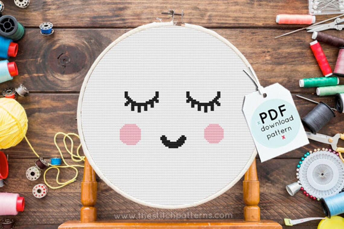 Sleepy Eyes Cross Stitch Pattern, Nursery Art (PDF Pattern) - Etsy