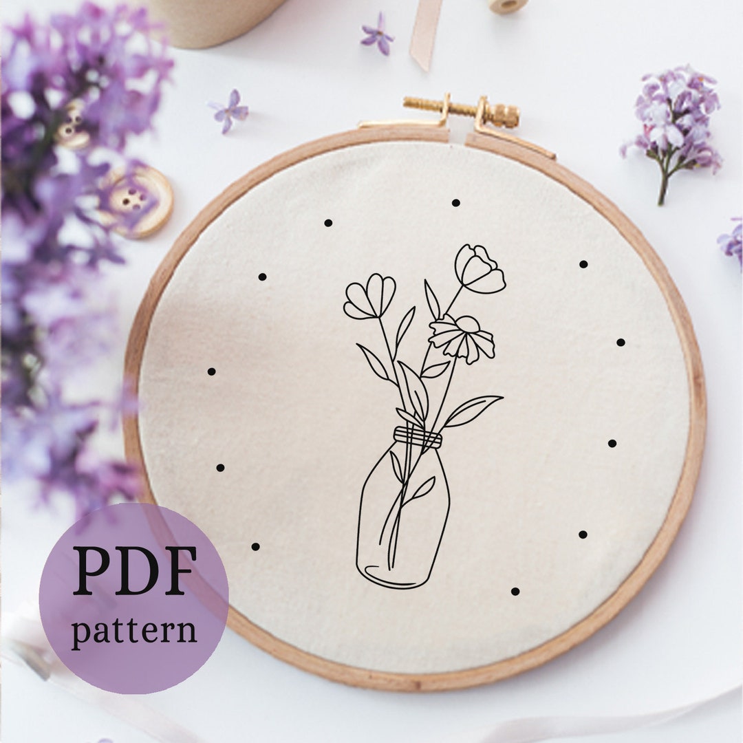 Botanical Embroidery Pattern, Floral Embroidery, Flowers in Jars ...