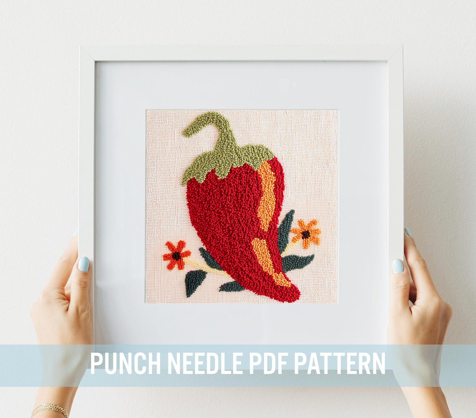 Chili Pepper Punch Needle Pattern: Kitchen Decor Hoop Art, Mug Rug (PDF ...