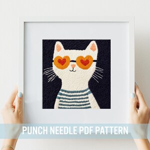 Modern Punch Needle Pattern,cat Punch Needle Pattern, Cat Lovers Gift, Animal Punch Needle ...
