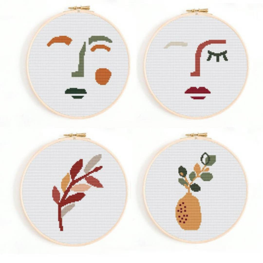 Set of 4 Modern Cross Stitch Pattern, Abstract Cross Stitch, Cross ...