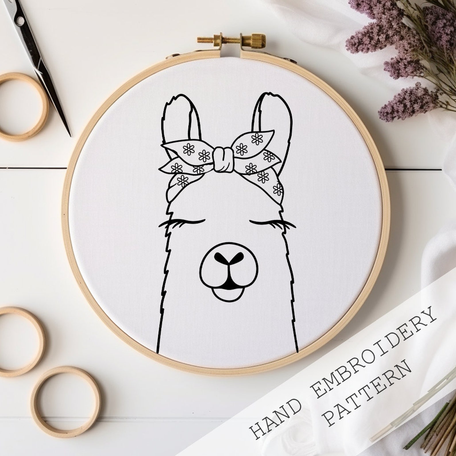 Llama Hand Embroidery Pattern, Floral Bandana DIY Hoop Art, Creative ...