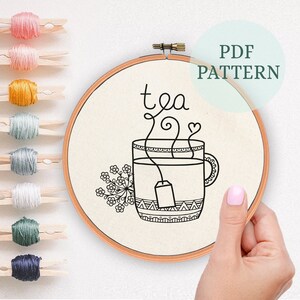 Tea Time Embroidery Pattern, Tea Party Embroidery, Tea Cup Pattern ...
