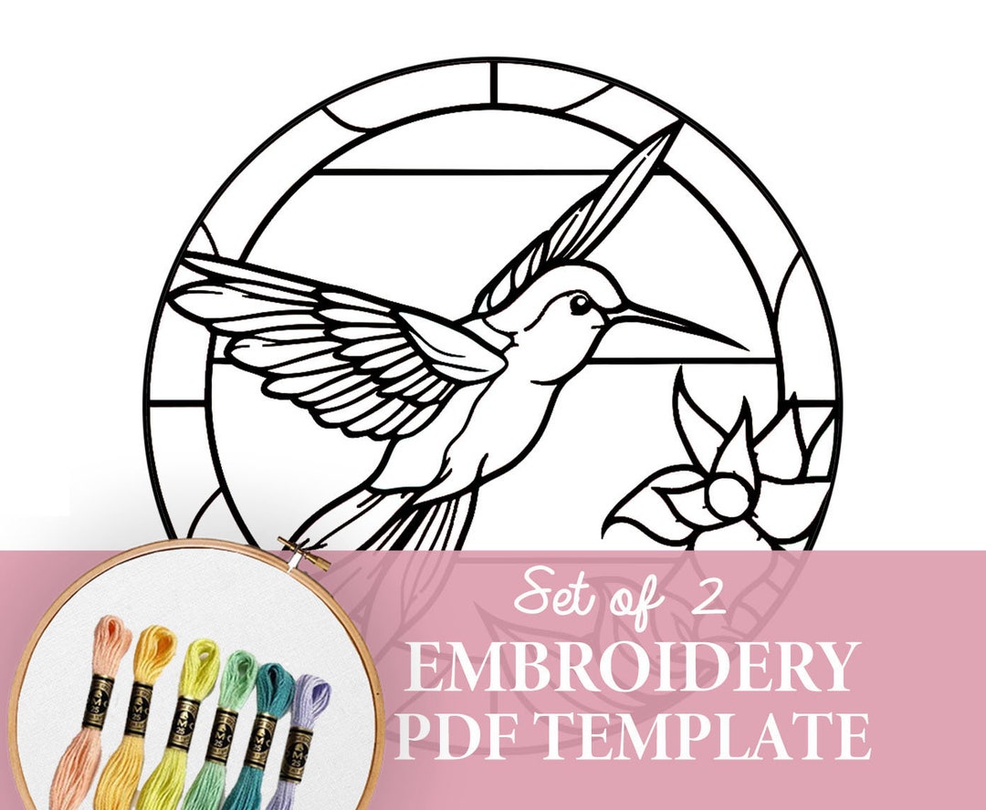 Hummingbird Stained Glass Pattern, Bird Embroidery, Instant Download ...