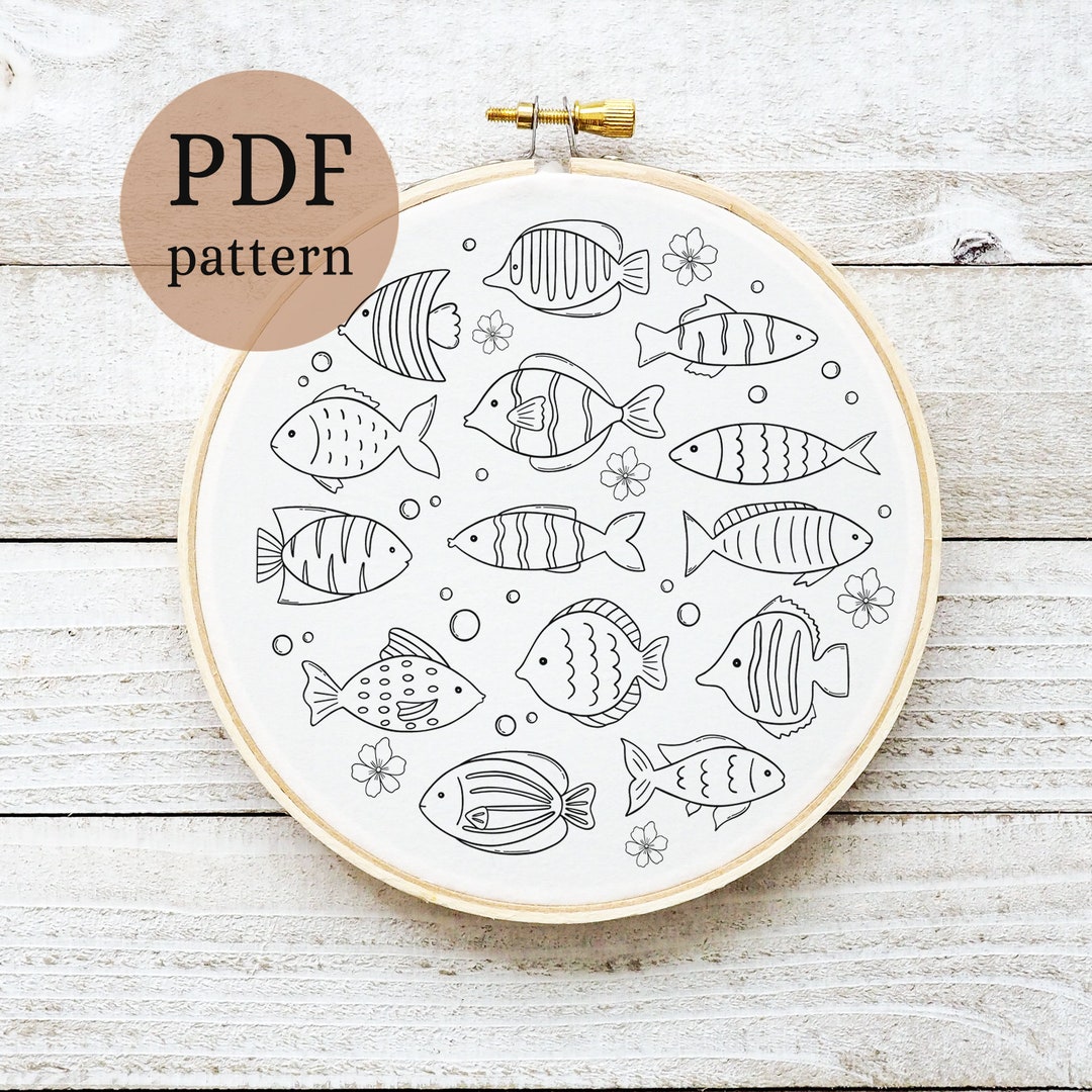 Sea World Collection Hand Embroidery Pattern Into the Sea - Etsy