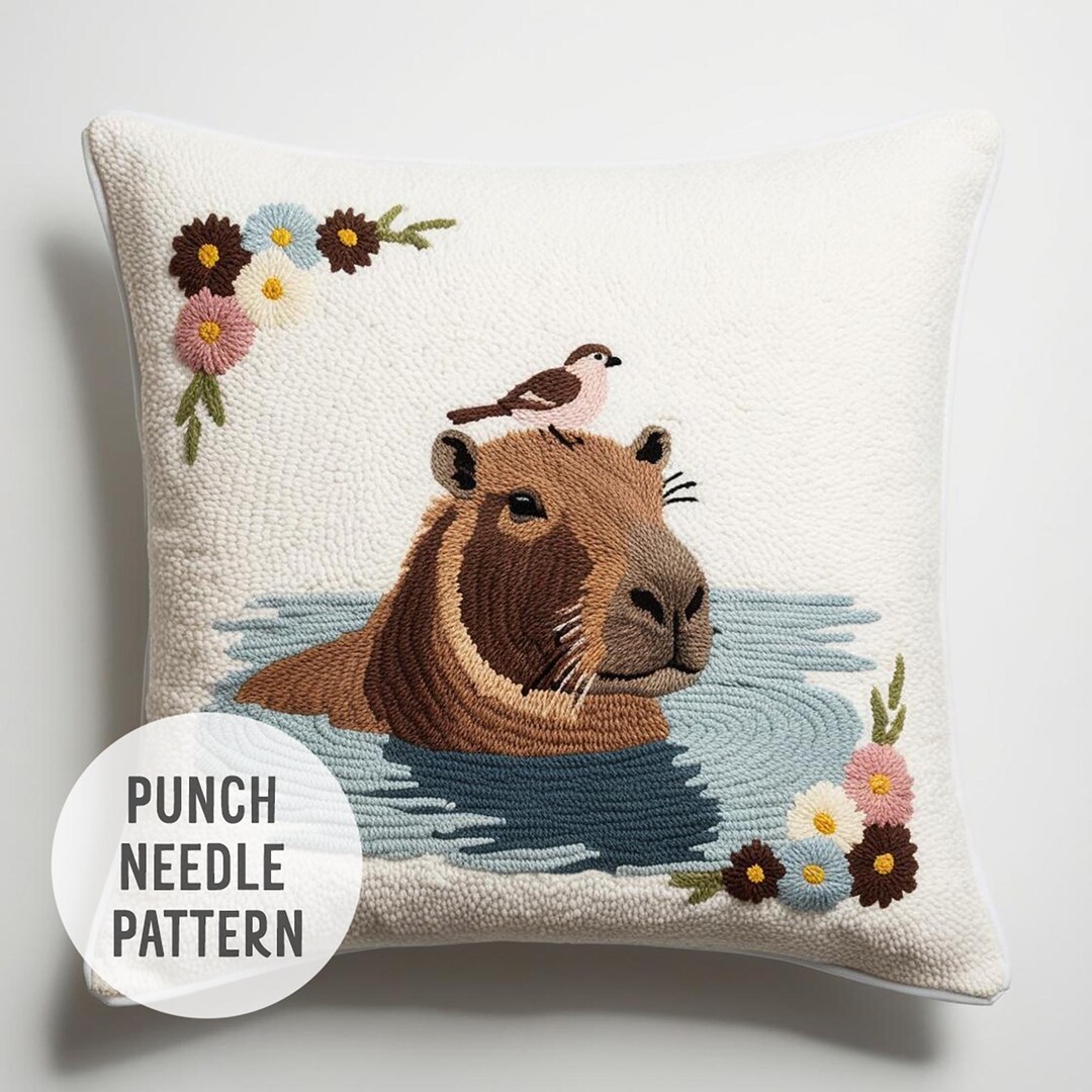 Adorable Capybara Punch Needle Pillow Pattern, DIY Needlepoint Art ...