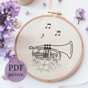 Trumpet Embroidery Pattern, Instant PDF Download, Music Embroidery ...