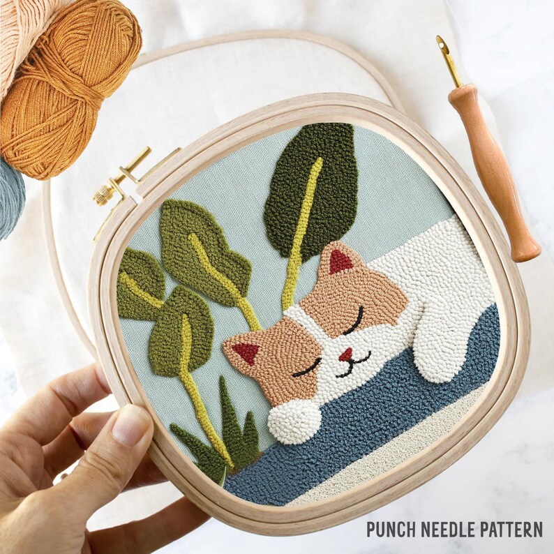 Sleeping Cat Punch Needle Pattern: DIY Home Decor, Cats Lover Gift (PDF ...