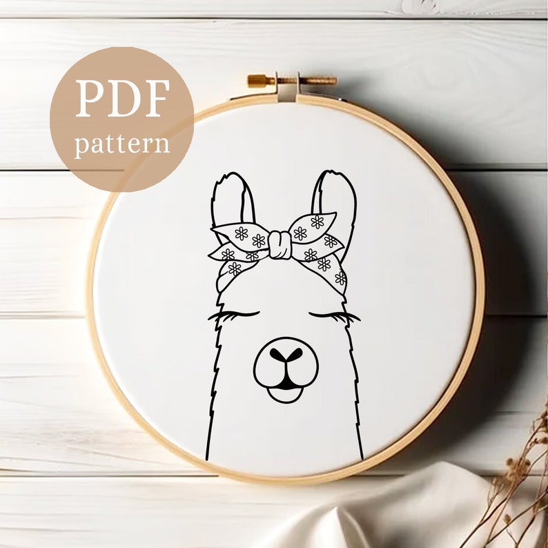 Llama Hand Embroidery Pattern, Floral Bandana DIY Hoop Art, Creative ...