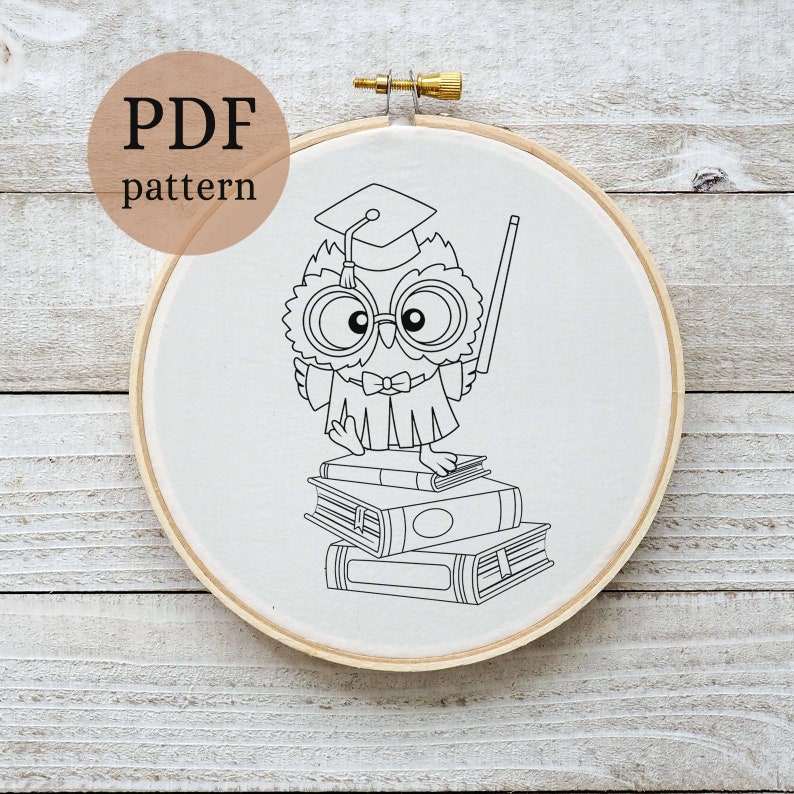 Owl Graduation Embroidery Pattern: Modern Hoop Art, Beginner Friendly ...