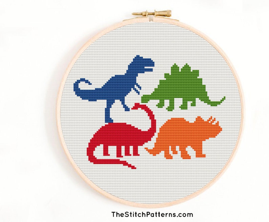Dinosaur Team, Cross Stitch Pattern Chart, Counted Cross Stitch Chart ...
