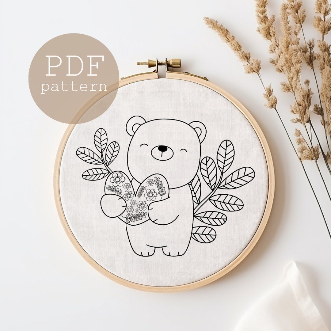 Bear Embroidery Pattern, Hand Embroidery Pattern, Bear Embroidery ...