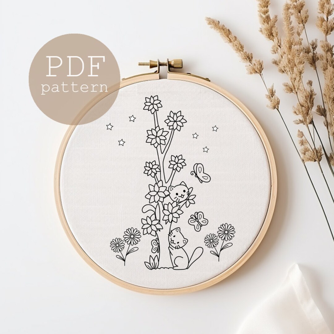 Cute Cats Hand Embroidery Patterns, Butterfly, Hand Embroidery ...