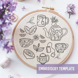 Tea Time Embroidery Pattern, Tea Party Embroidery, Tea Cup Pattern ...