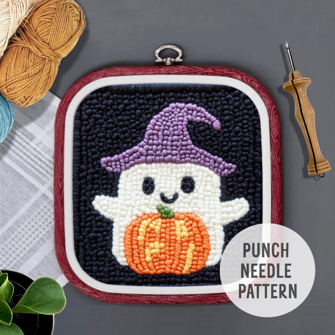 Pumpkin Ghost Punch Needle Pattern: Fall Halloween Embroidery (PDF) - Etsy