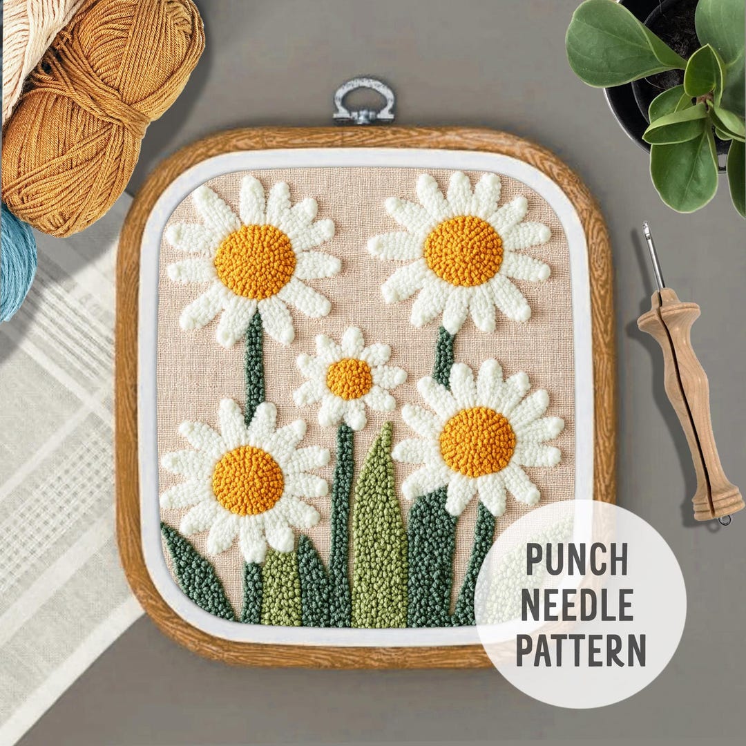 Floral Punch Needle Pattern, Modern Punch Needle Pattern, Flowers Punch ...