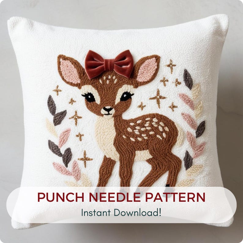 Woodland Deer Pillow Punch Needle Pattern, Beginner DIY (PDF Pattern ...