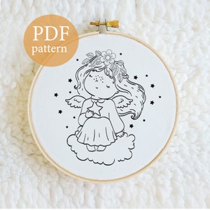 Hand Embroidery Pattern, PDF Hoop Art, Cute Angel Embroidery Pattern ...