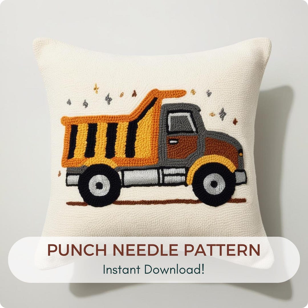 Construction Vehicle Punch Needle Pattern, Toys Punch Needle, Truck Embroidery, Excavator, Punch ...