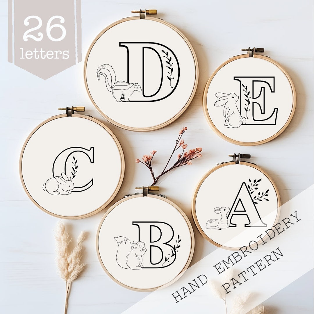 Forest Animal Alphabet Hand Embroidery Pattern: Monogram, Handmade Art ...