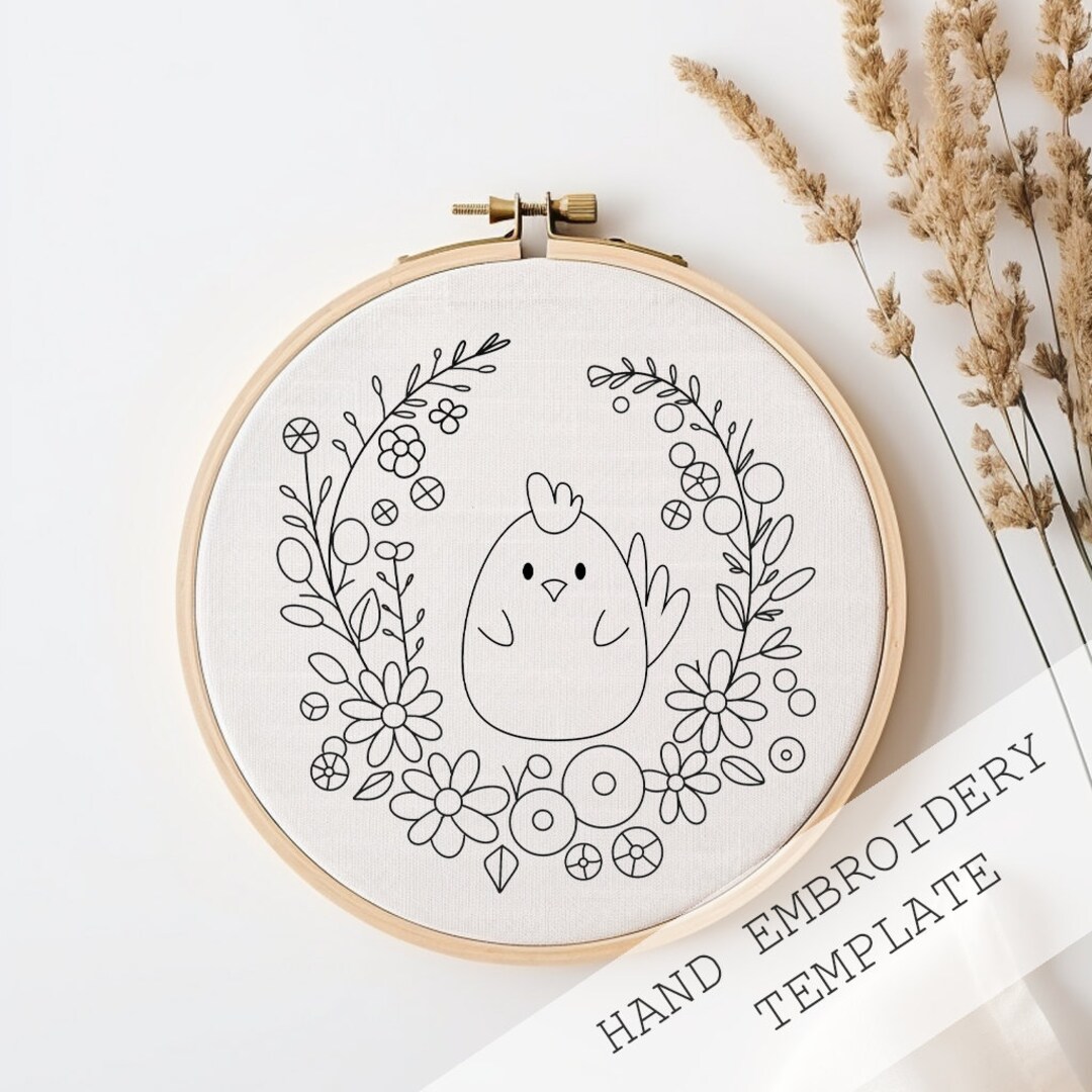 Chicken Embroidery Pattern: Farm Animal Floral Wreath (PDF Pattern) - Etsy