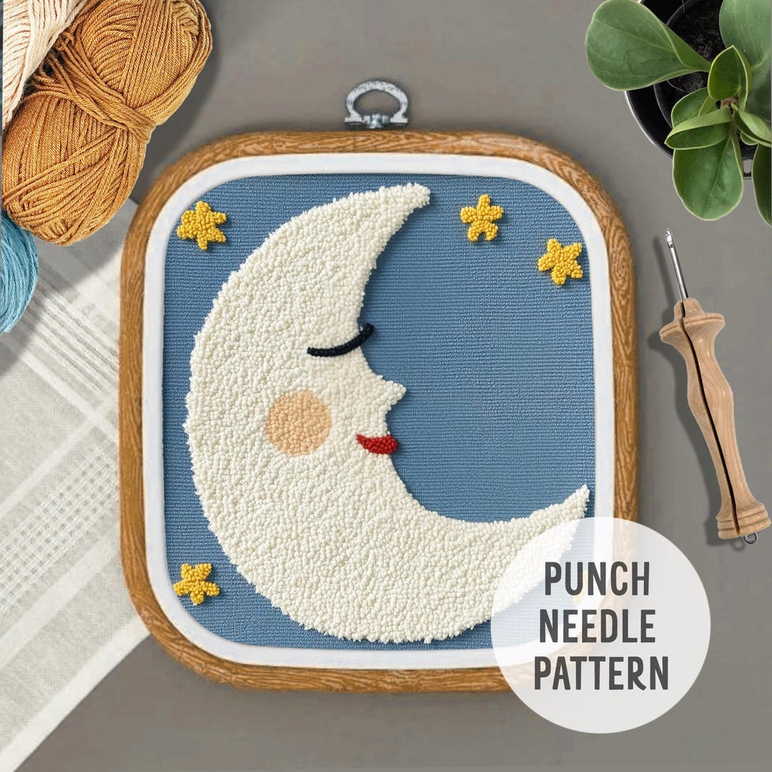 Crescent Moon Punch Needle Pattern: DIY Kids Room Decor, Instant ...