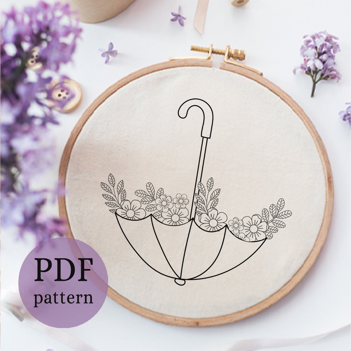 Umbrella Embroidery Pattern Floral Umbrella Hand Embroidery - Etsy