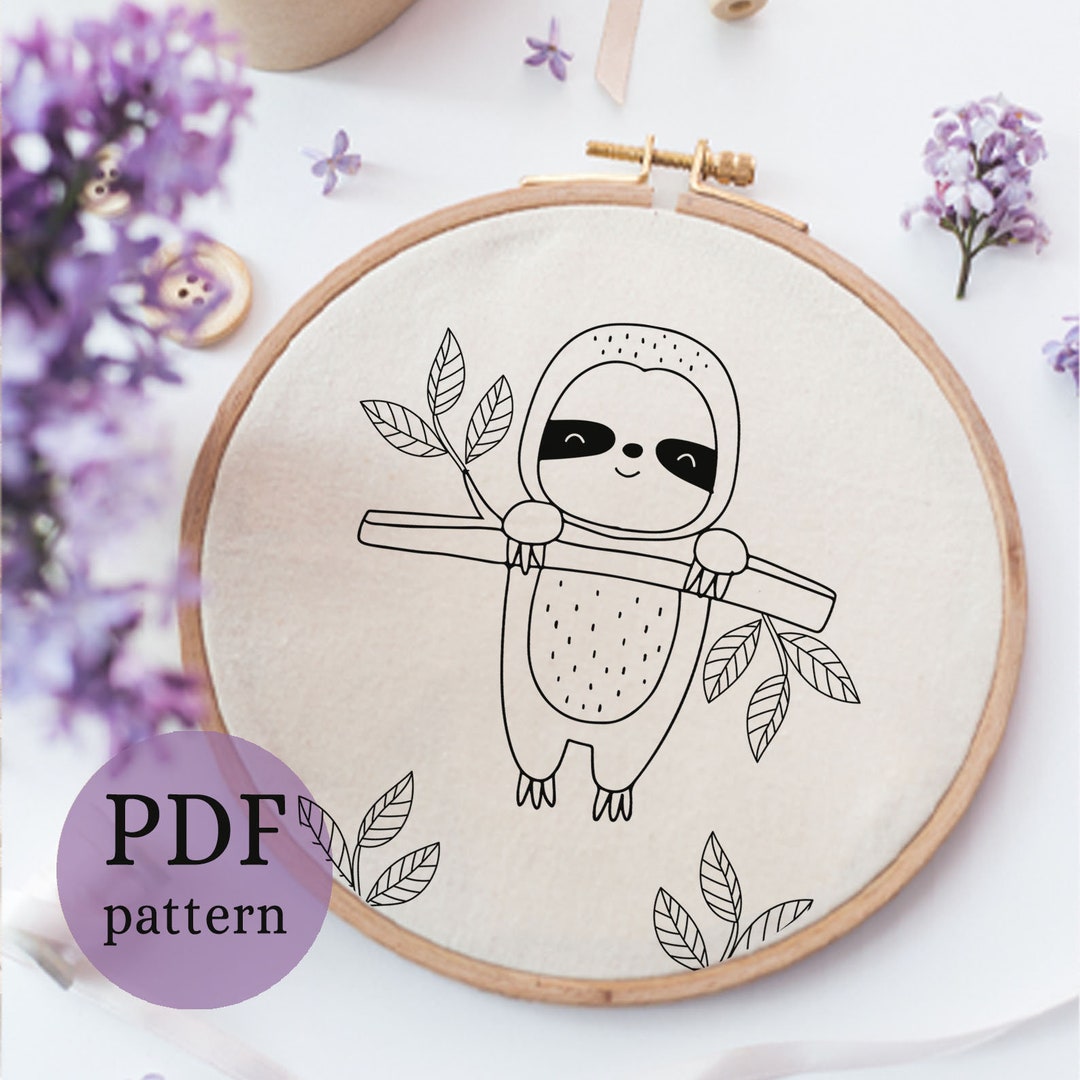 Sloth Embroidery, Flower Embroidery, Nursery Hoop Art Design, Sloth ...