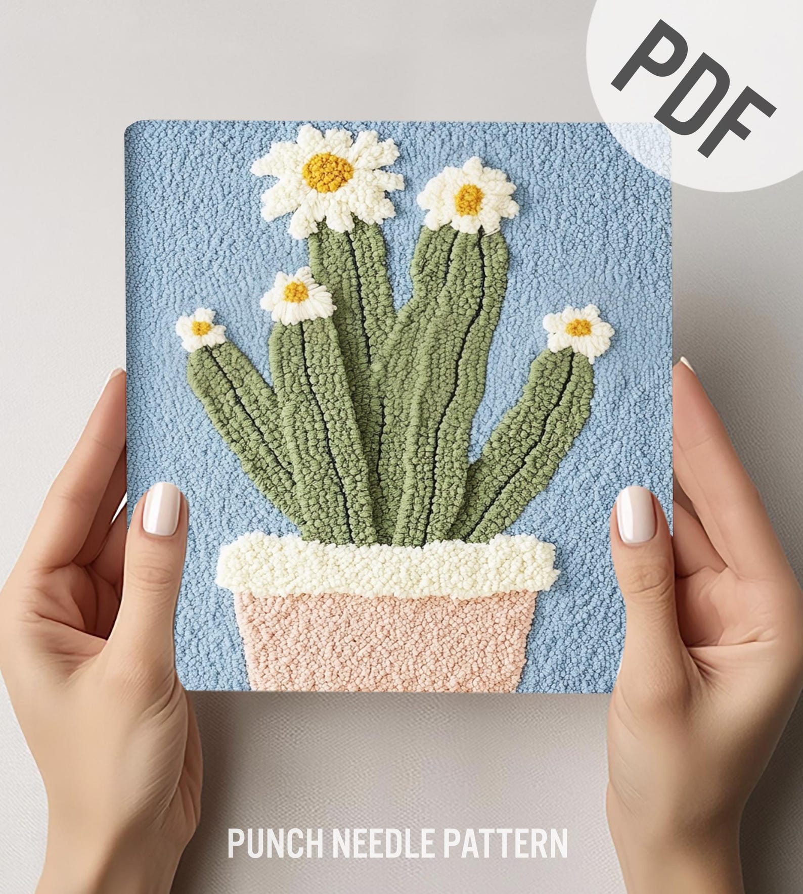Floral Cactus Punch Needle Pattern: Modern Desert Decor (PDF Pattern ...