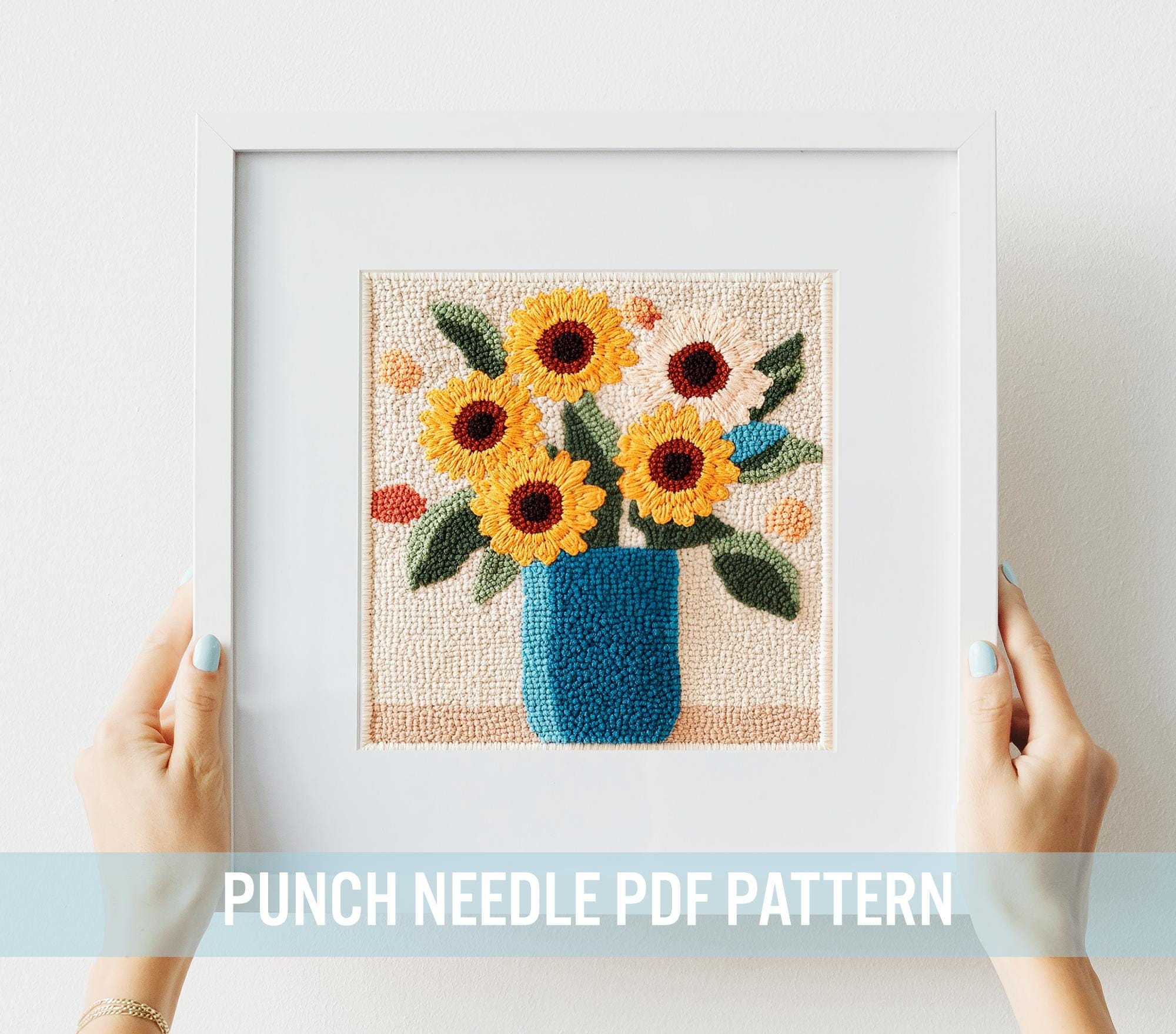 Sunflower Punch Needle Pattern: Floral Vase Wall Art, Home Decor (PDF ...