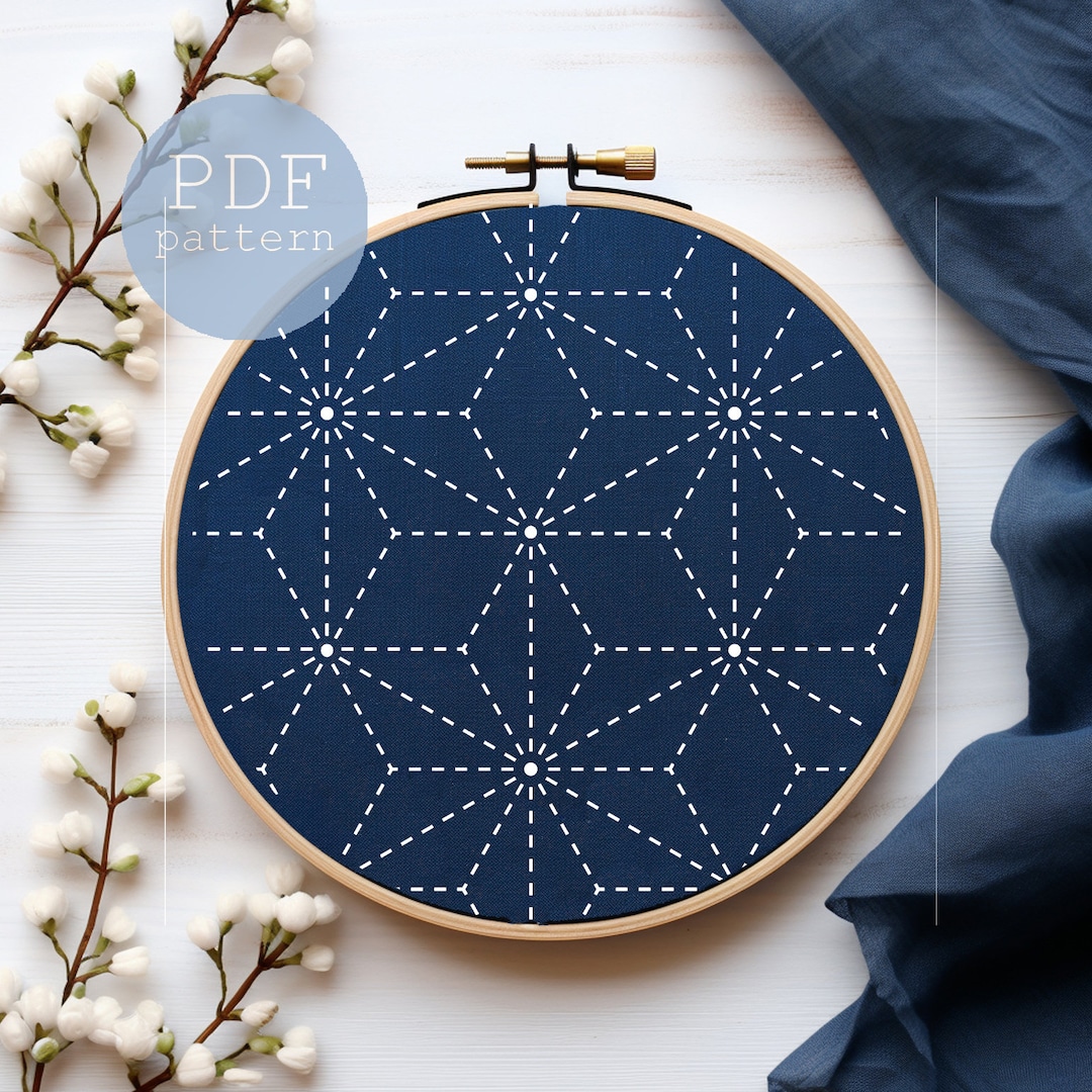 Indigo Sashiko Pattern: Japanese Embroidery Template, DIY Lover ...