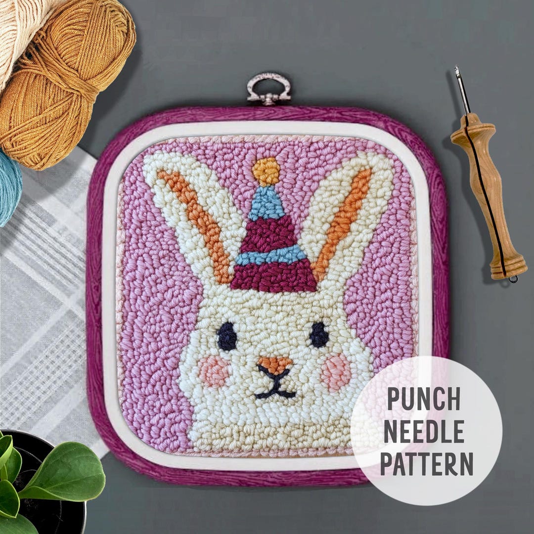 Rabbit Punch Needle, Easter Bunny, DIY Rug Hooking, Party Rabbit Yarn ...