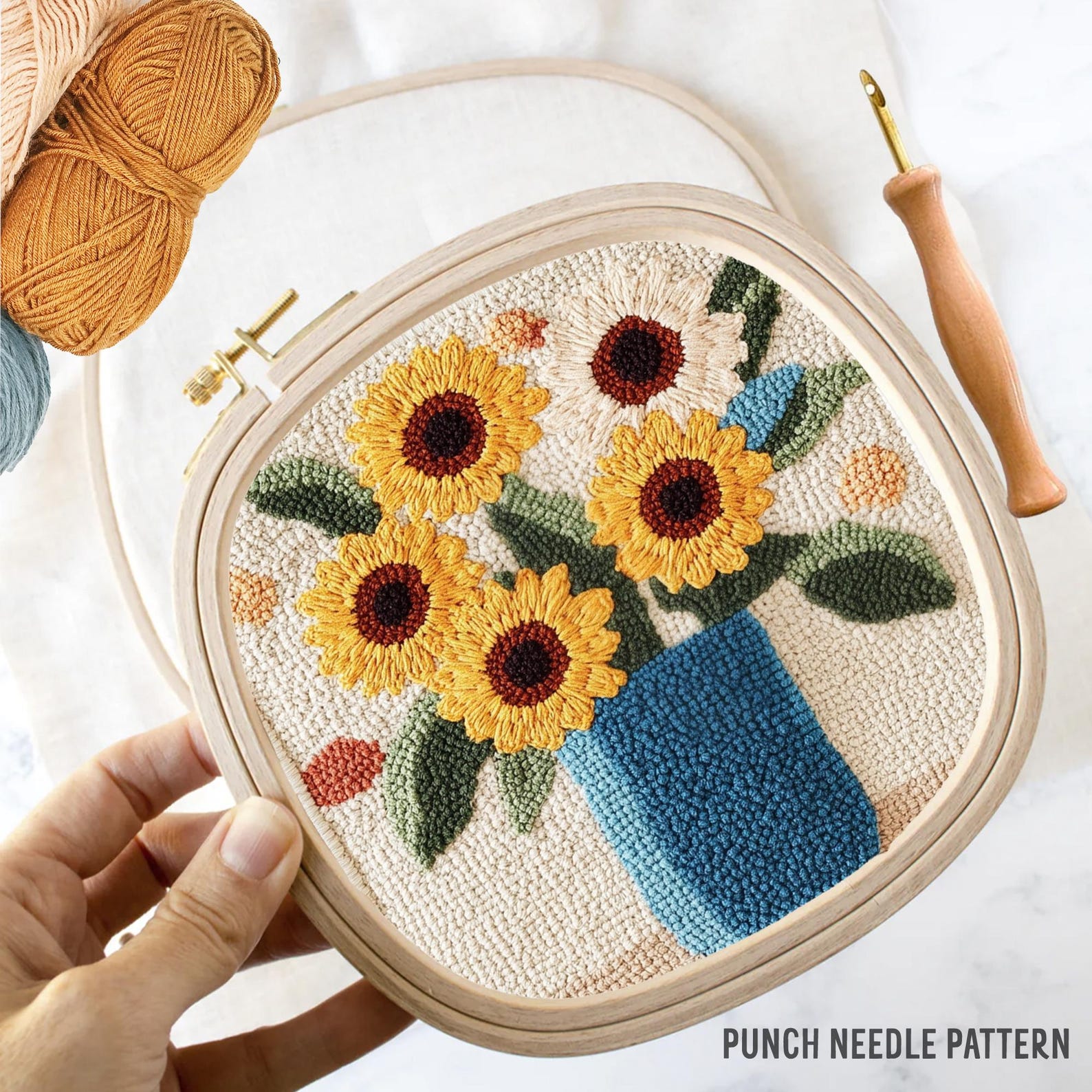 Sunflower Punch Needle Pattern: Floral Vase Wall Art, Home Decor (PDF ...