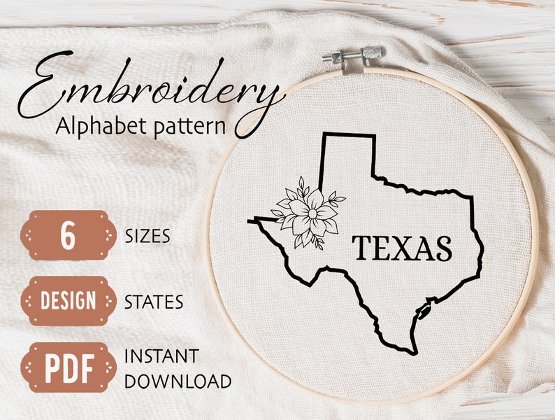 Texas Map Design Hand Embroidery Pattern Digital Download - Etsy