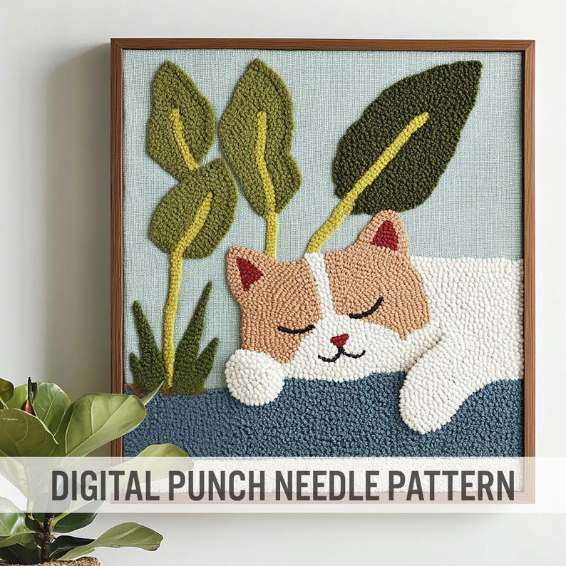Sleeping Cat Punch Needle Pattern: DIY Home Decor, Cats Lover Gift (PDF ...