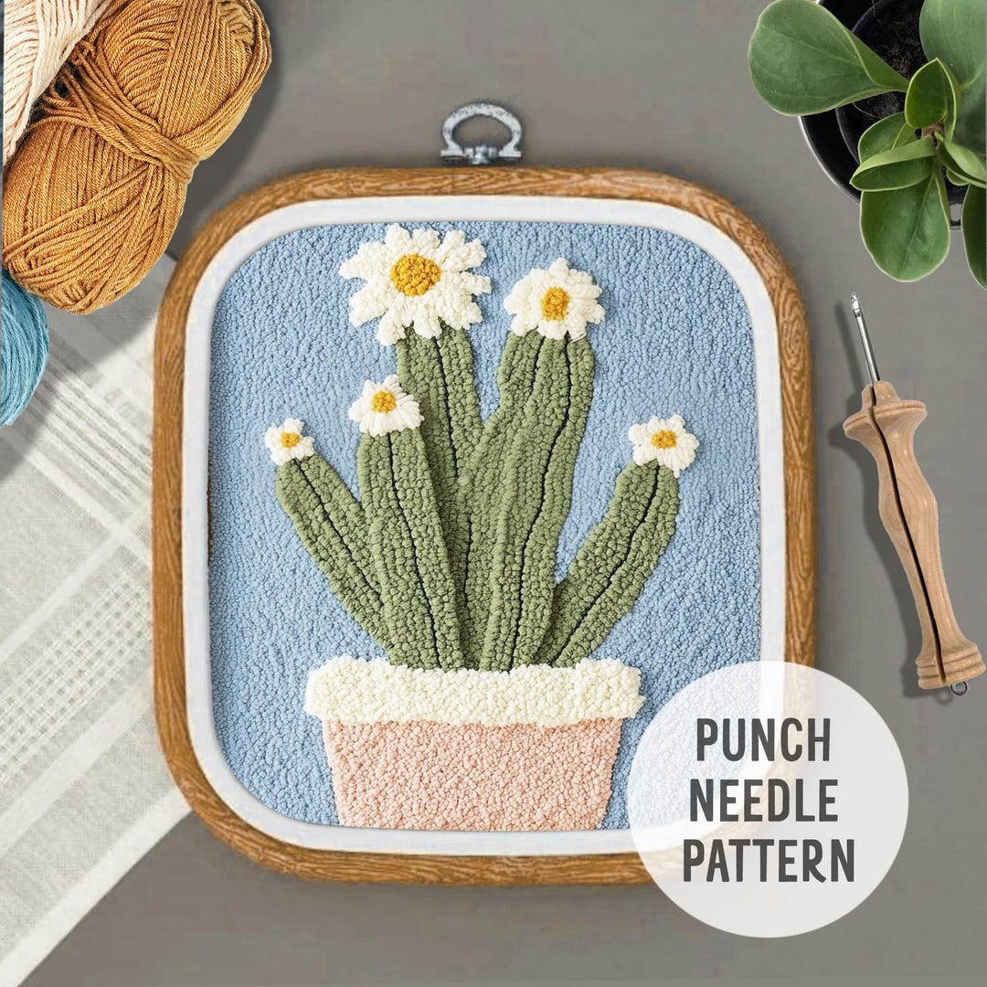 Floral Cactus Punch Needle Pattern: Modern Desert Decor (PDF Pattern ...