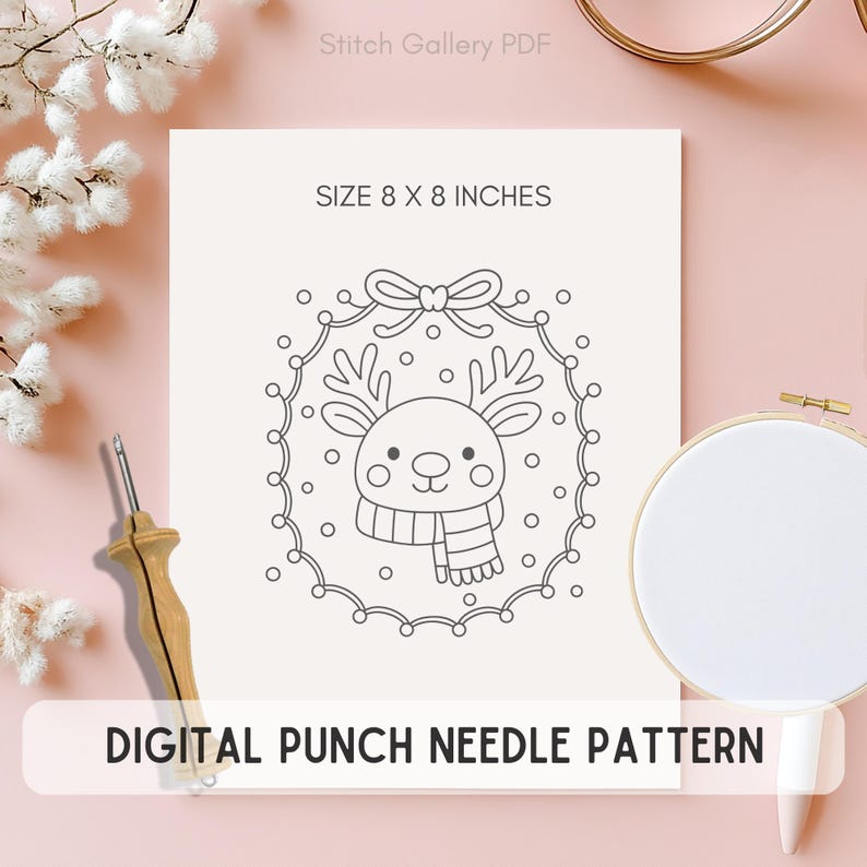 Christmas Deer Punch Needle Pattern: DIY Embroidery Craft (PDF) - Etsy