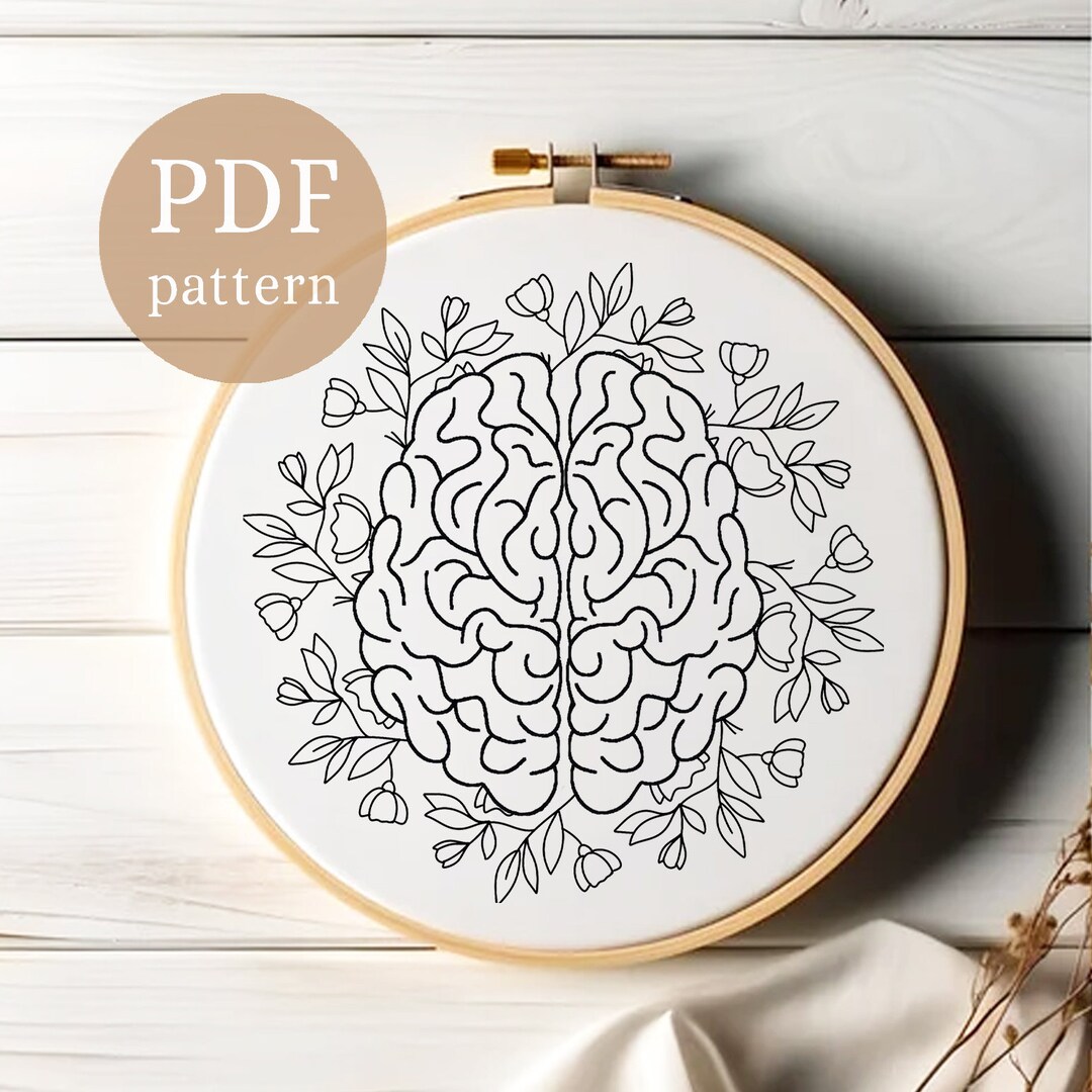 Brain Flower Hand Embroidery Pattern: Human Anatomy Floral Design (PDF ...