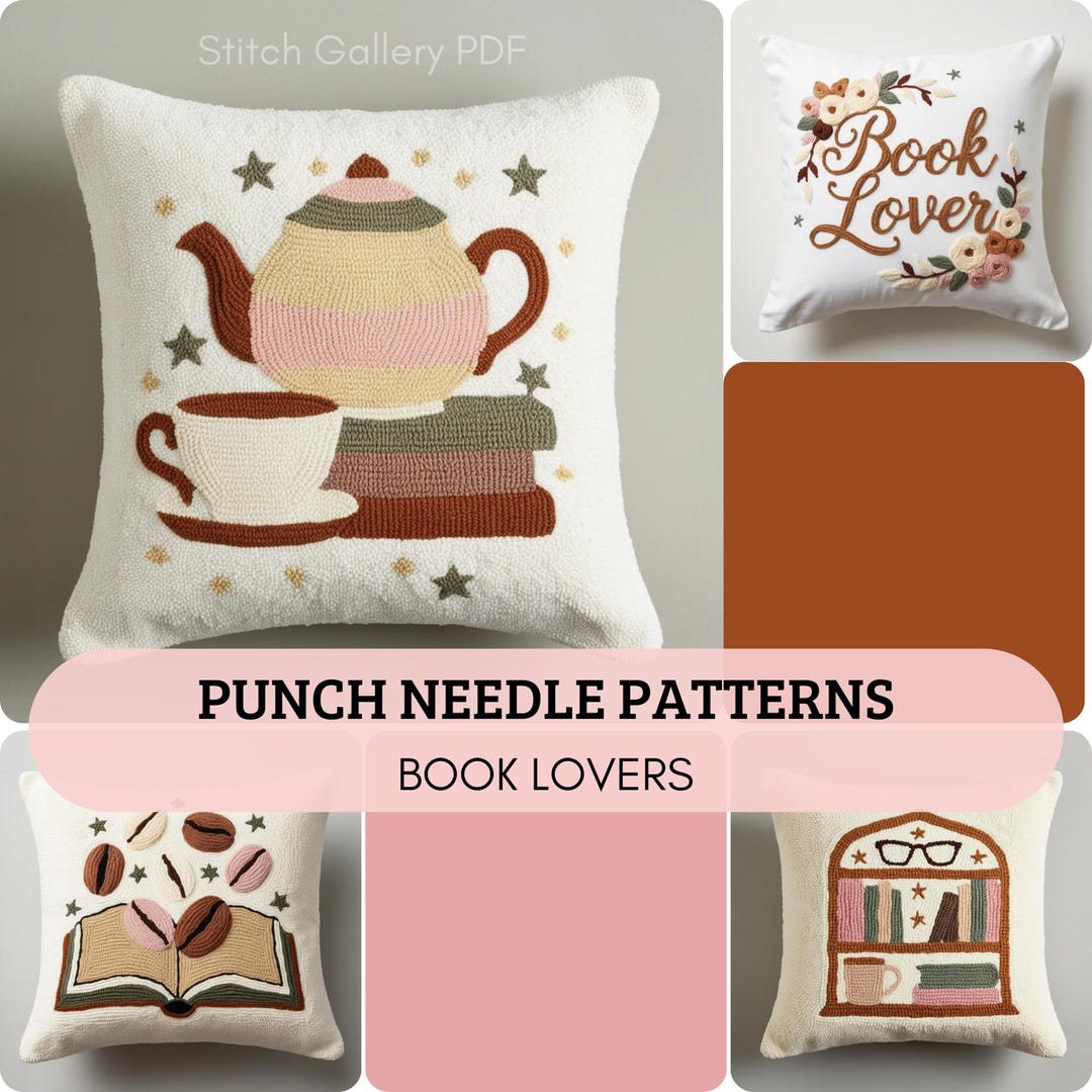 Set of 2 Reading Punch Needle Patterns, Punch Needle Pattern, Digital ...