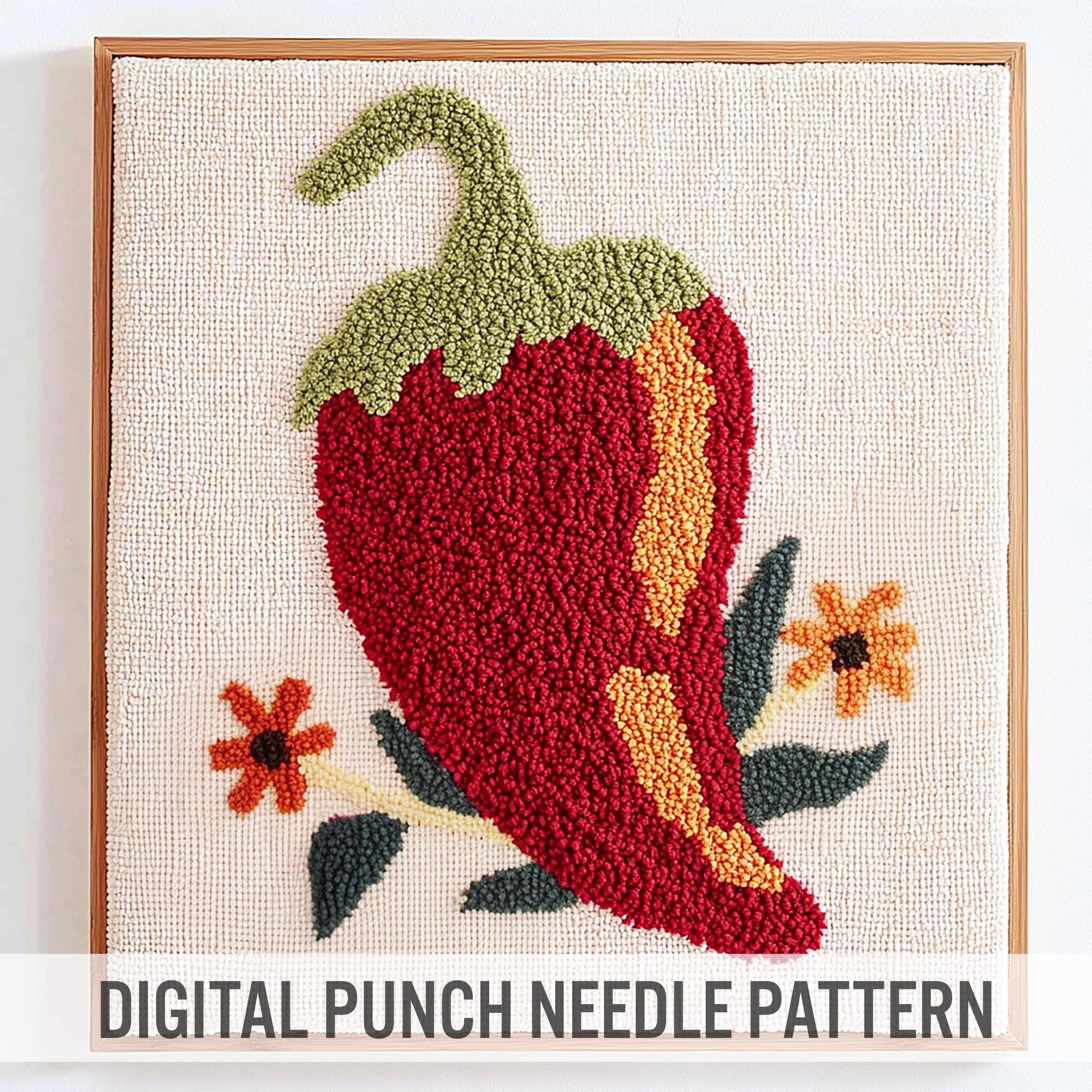 Chili Pepper Punch Needle Pattern: Kitchen Decor Hoop Art, Mug Rug (PDF ...